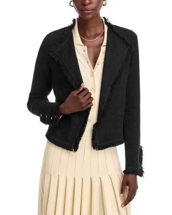 NIC+ZOE Fringe Knit Jacket - Black Onyx