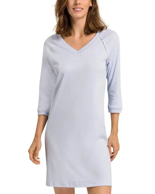 Hanro Pure Essence Three-quarter Sleeve Gown - Blue Glow