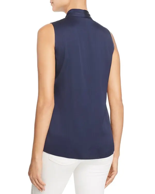 Kobi Halperin Mila Sleeveless V-neck Pleated Silk Blouse - Midnight Blue