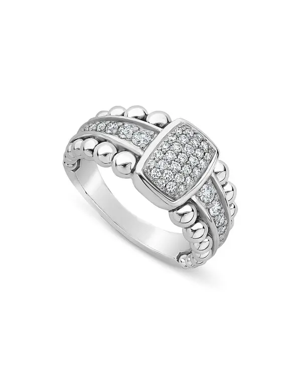 Lagos Sterling Silver Caviar Spark Diamond Ring - White/silver