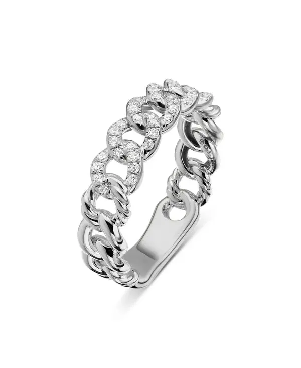 David Yurman Belmont Curb Link Narrow Ring With Diamonds - White/silver