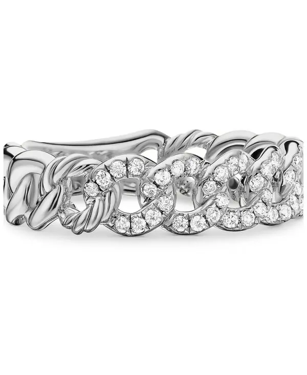 David Yurman Belmont Curb Link Narrow Ring With Diamonds - White/silver