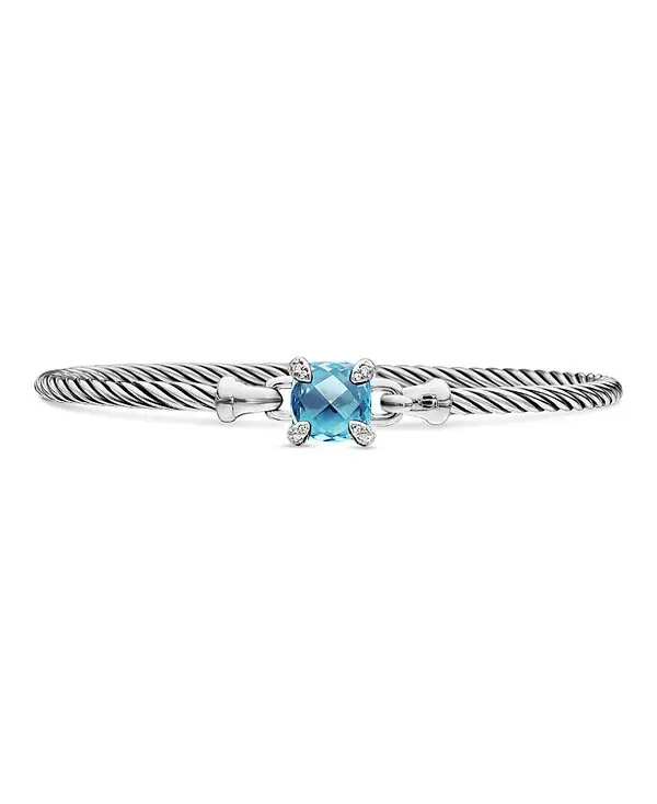 David Yurman Chatelaine Bracelet With Blue Topaz And Diamonds - Blue Topaz/silver