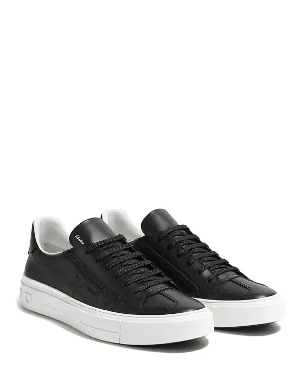Ferragamo Borg Gancini Leather Sneakers In Nero - 40% Off