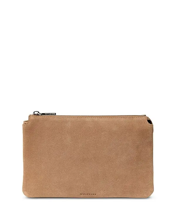 Whistles Elita Suede Pouch Clutch - Taupe