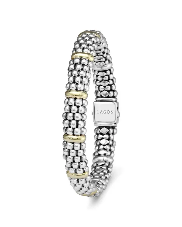 Lagos Sterling Silver And 18k Yellow Gold Caviar Oval Bracelet - Silver/gold