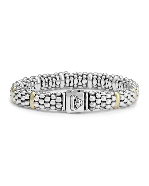 Lagos Sterling Silver And 18k Yellow Gold Caviar Oval Bracelet - Silver/gold