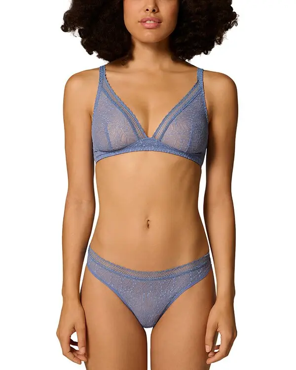 Simone Perele Comete Feather & Fan Lace Thong - Chambray Blue
