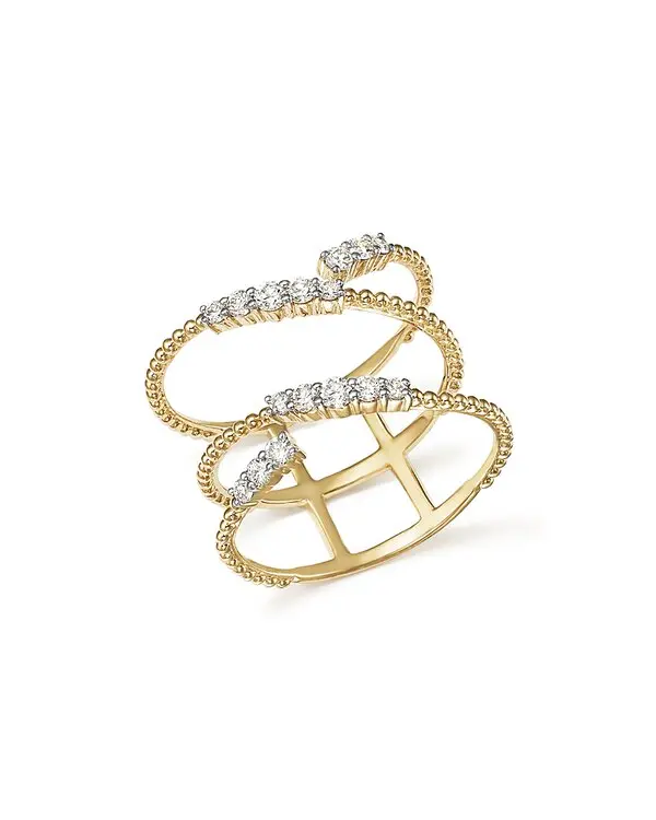 Bloomingdale'S 14k Yellow Gold Diamond Beaded Swirl Ring, .45 Tcw - White/yellow