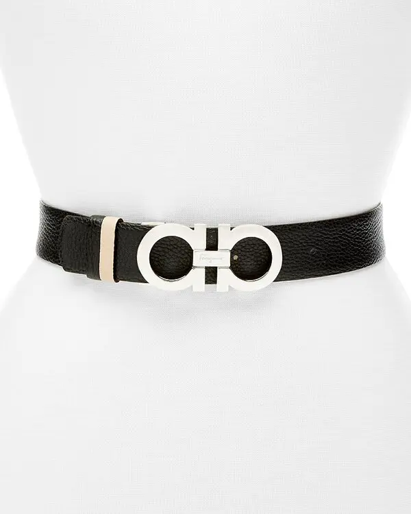 FERRAGAMO Gancini Reversible Leather Belt - New Bisque Beige/silver