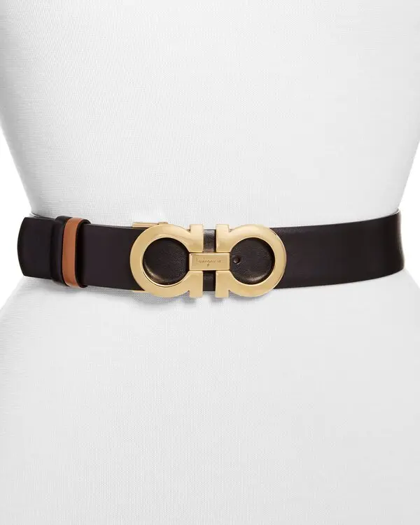 FERRAGAMO Gancini Reversible Leather Belt - Sella Brown/gold