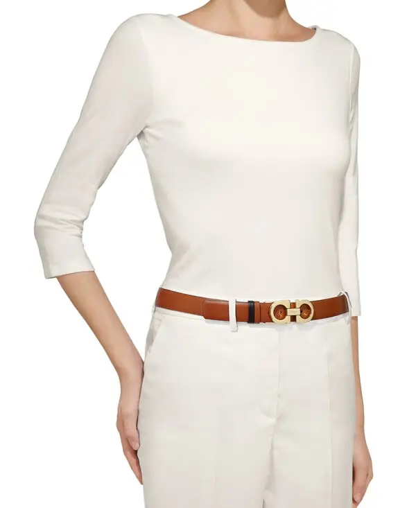 FERRAGAMO Gancini Slim Reversible Leather Belt