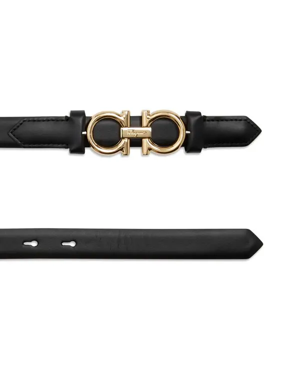 FERRAGAMO Gancini Slim Leather Belt - Black/gold