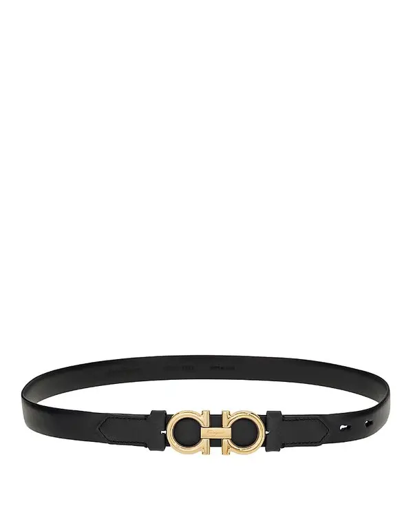 FERRAGAMO Gancini Slim Leather Belt - Nero/gold