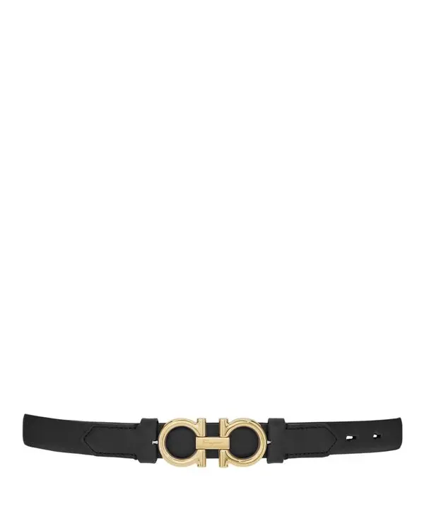FERRAGAMO Gancini Slim Leather Belt - Nero/gold