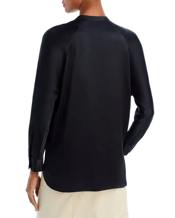 Vince Silk Banded Collar Blouse - Black
