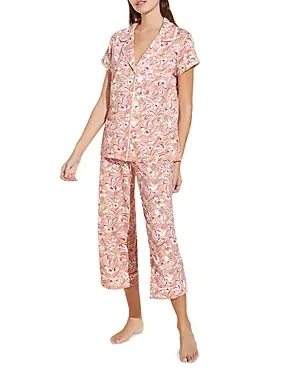 Eberjey Gisele Printed Short Sleeves Cropped Pj Set