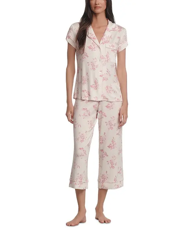 Eberjey Gisele Printed Short Sleeves Cropped Pj Set - Rose Garden