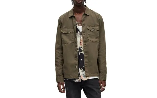 ALLSAINTS Spotter Cotton Camp Shirt - Cargo Green