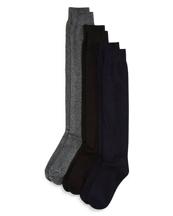 Hue Flat Knit Knee Socks Set Of 3 - Graphite Heather Pack