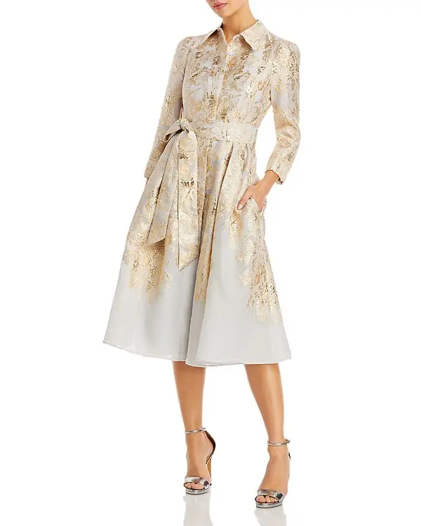 Rickie Freeman For Teri Jon Metallic Jacquard Shirt Dress