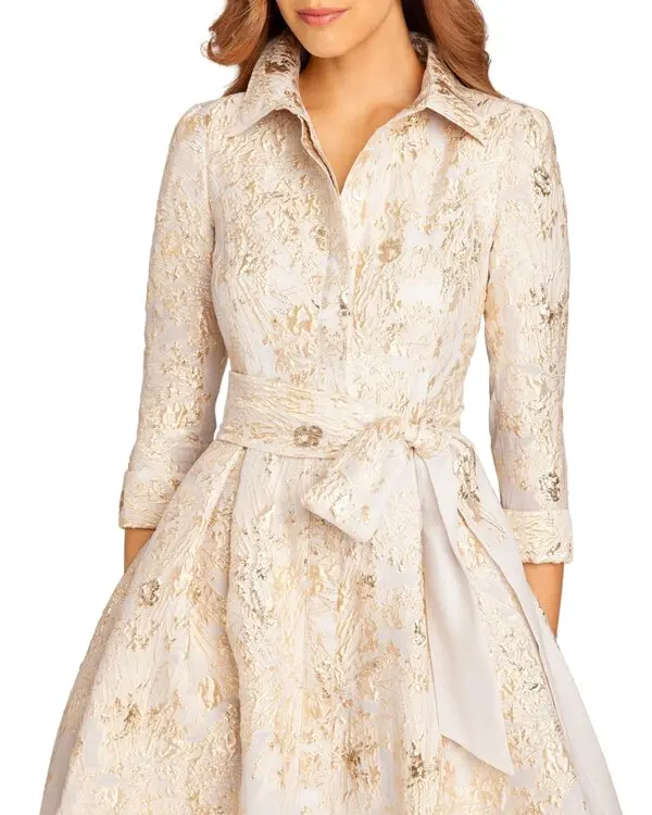 Rickie Freeman For Teri Jon Metallic Jacquard Shirt Dress