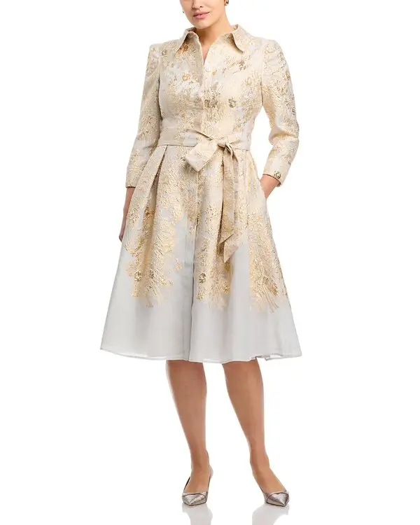 Rickie Freeman For Teri Jon Metallic Jacquard Shirt Dress