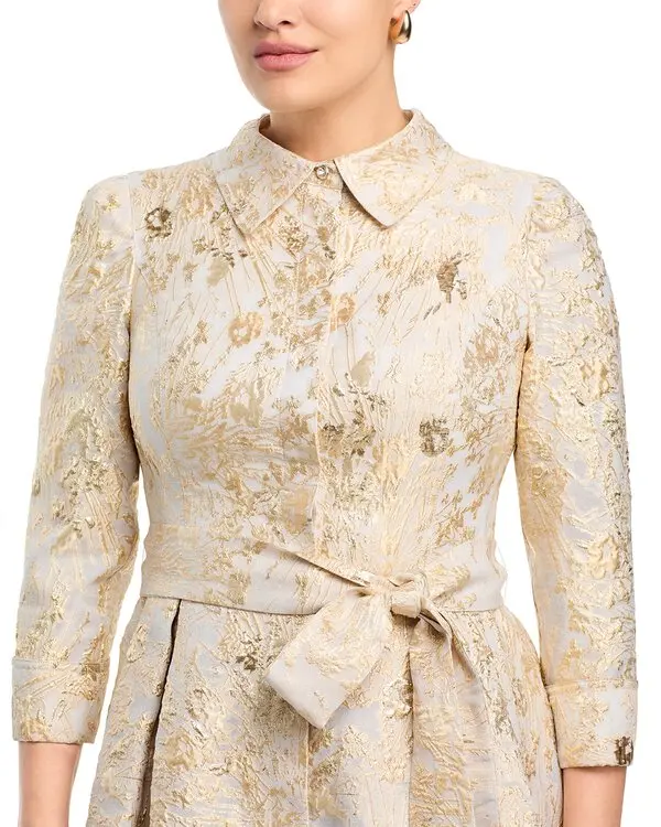 Rickie Freeman For Teri Jon Metallic Jacquard Shirt Dress