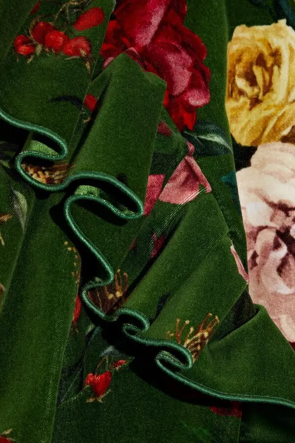 Dolce & Gabbana Ruffled Floral-Print Cotton-Blend Velvet Mini Dress In Leaf  Green - 45% Off | Editorialist