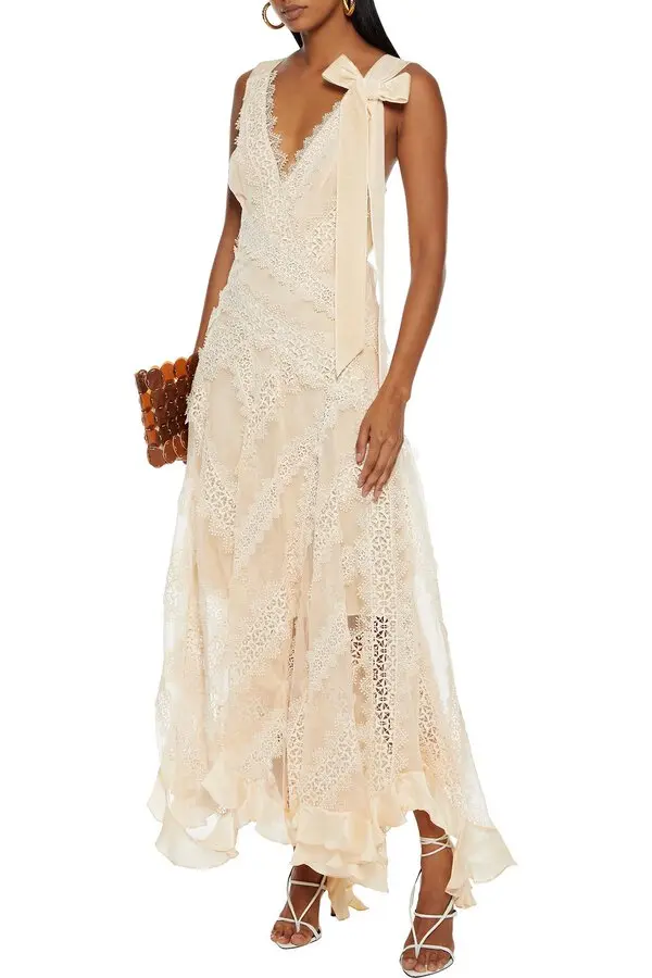 Zimmermann Charm Star Bow-Embellished Paneled Crocheted Lace And Silk-Organza  Maxi Dress Size In Cream - 60% Off | Editorialist