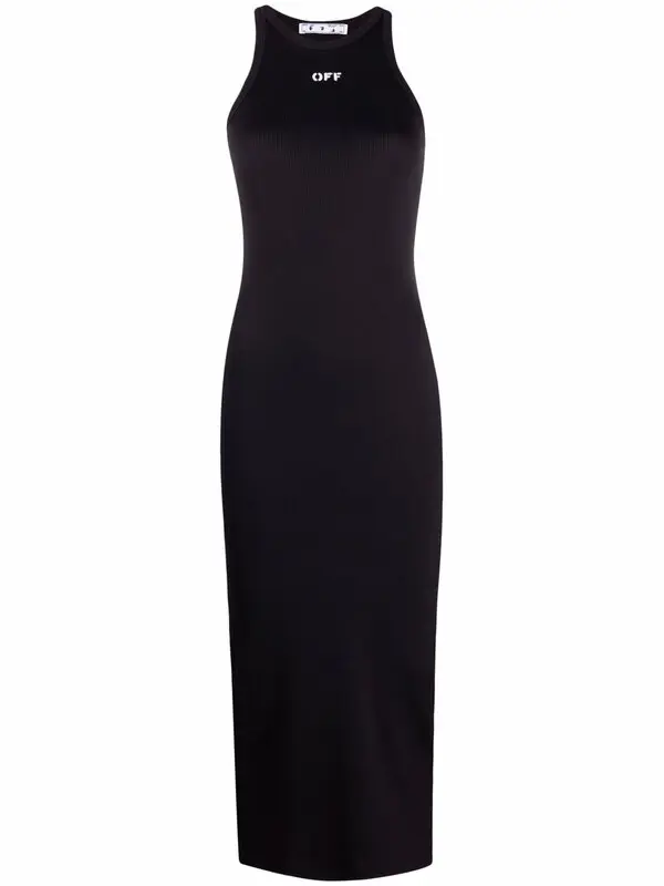 Off-White Ribbed Knit Midi Dress
