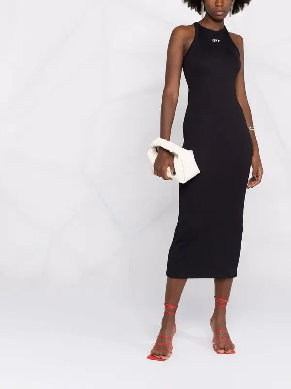Off-White Ribbed Knit Midi Dress