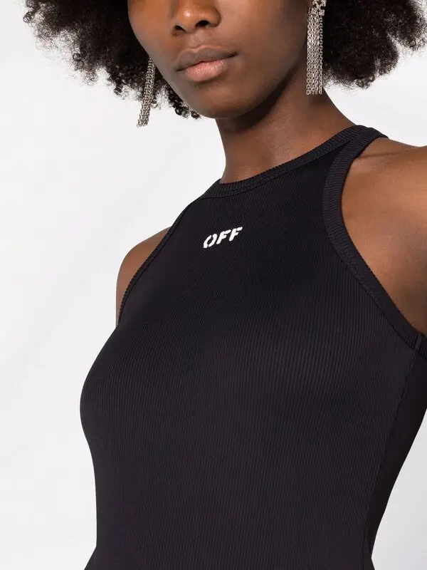 Off-White Ribbed Knit Midi Dress