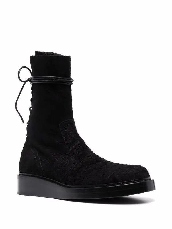Ann Demeulemeester Victor Suede-Effect Lace-Detail Boots - Black