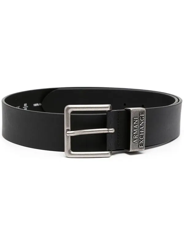Armani Exchange Logo-embossed Leather Belt - Black