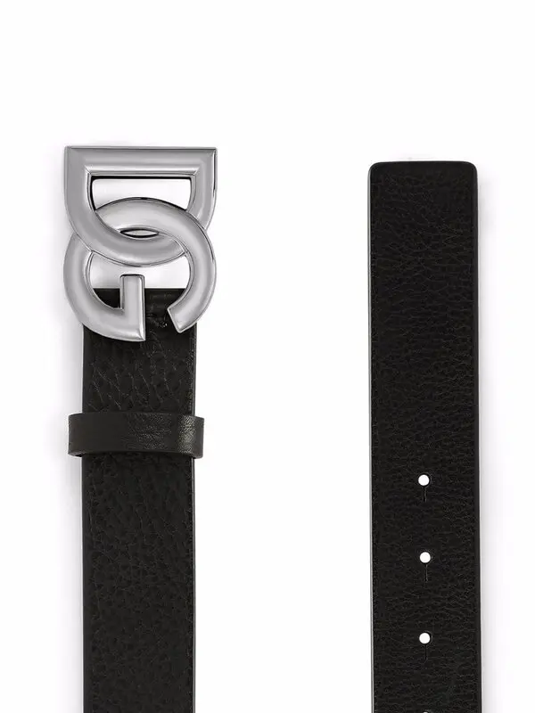 Dolce & Gabbana Calf Leather Logo Buckle Belt - Black