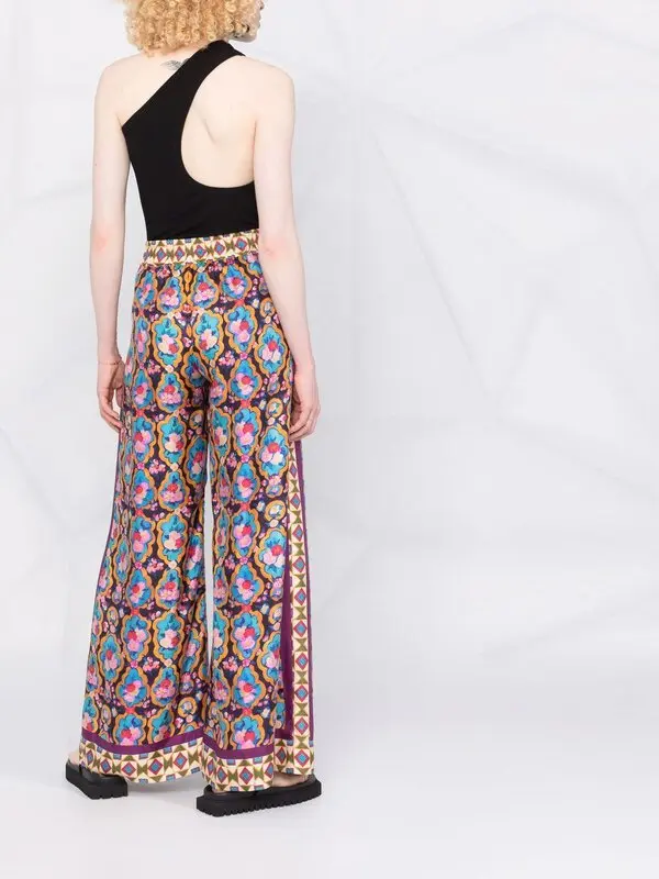 La DoubleJ Placeé-print Silk Trousers