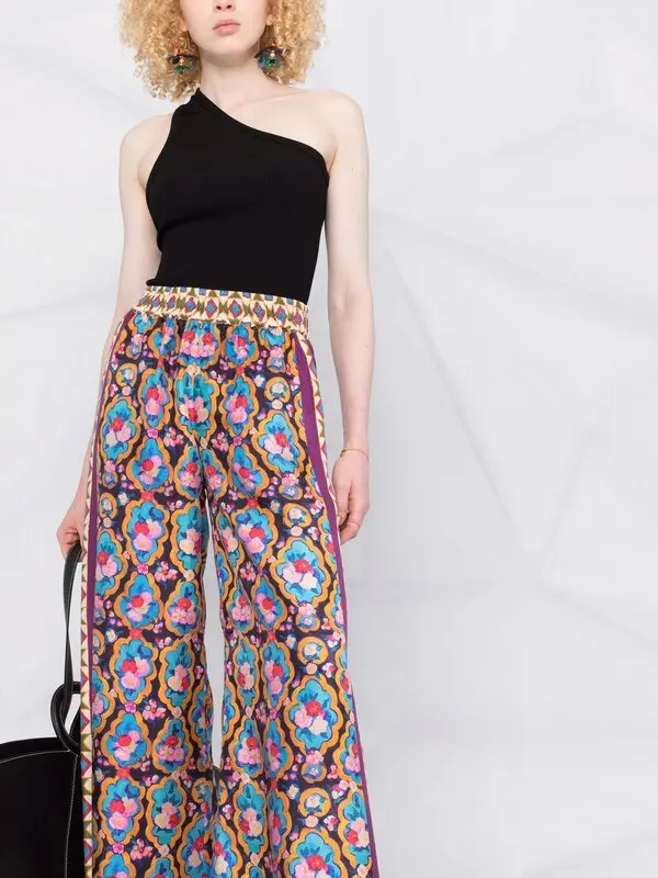 La DoubleJ Placeé-print Silk Trousers
