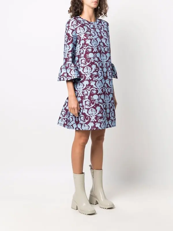La DoubleJ Brocade Print Flared Cuff Dress