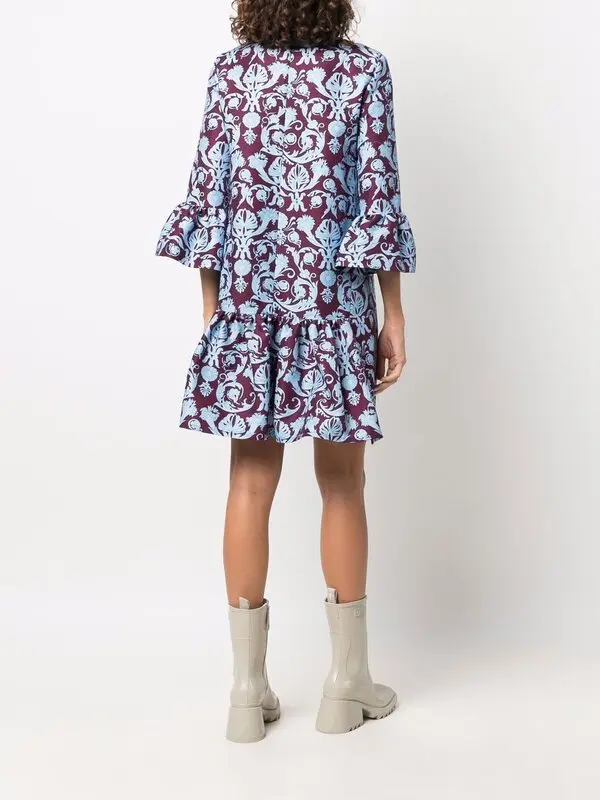 La DoubleJ Brocade Print Flared Cuff Dress
