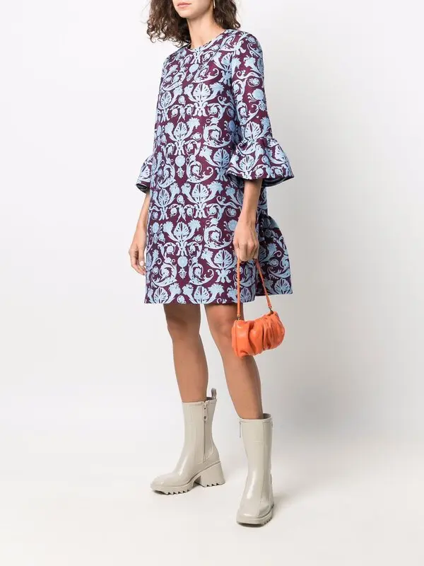La DoubleJ Brocade Print Flared Cuff Dress