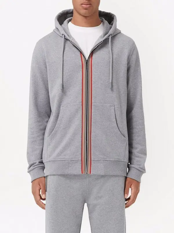 Burberry Icon Stripe Zipped Hoodie - Grey | Editorialist