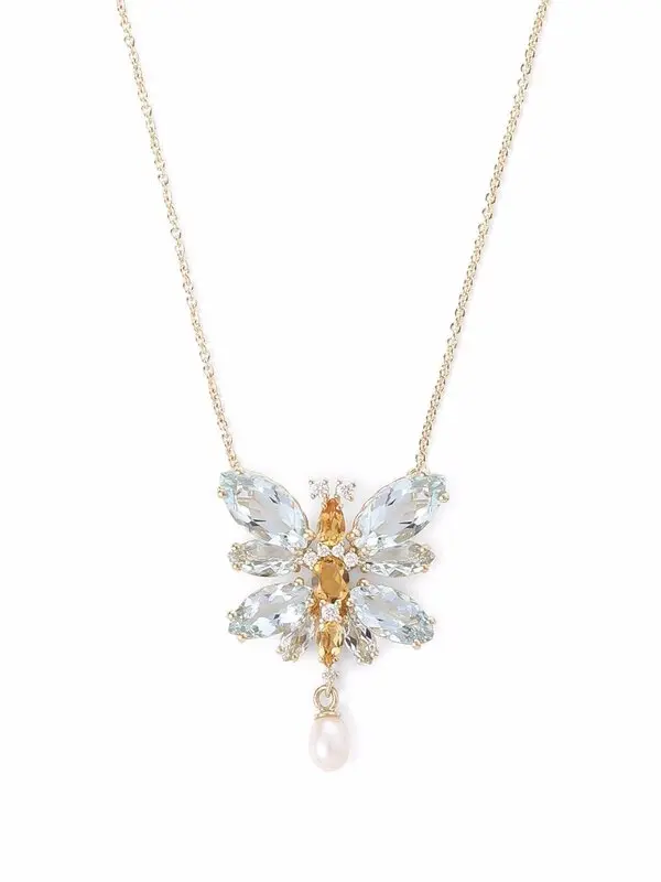 Dolce & Gabbana 18k Yellow Butterfly Aquamarine Necklace - Gold