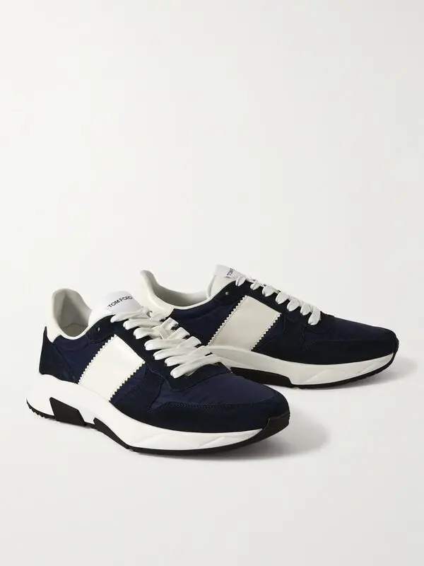 Tom Ford Jagga Leather-Trimmed Nylon And Suede Sneakers In Blue