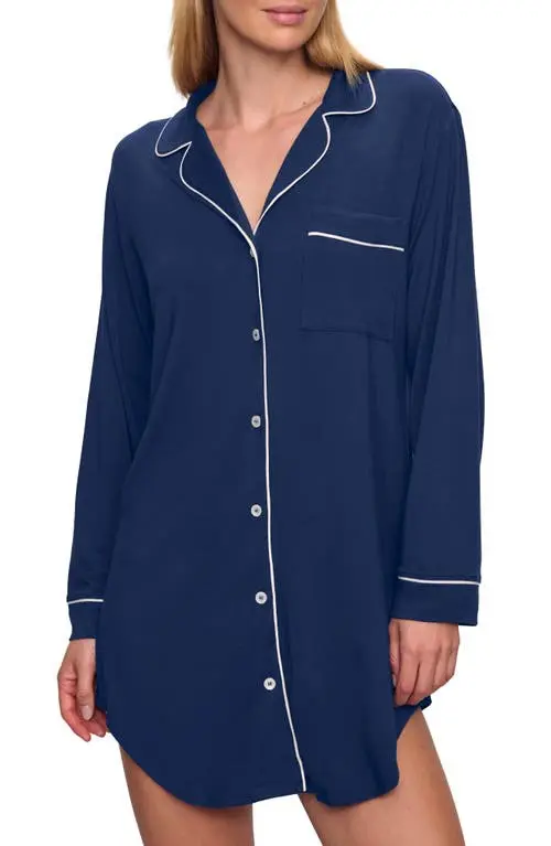 Eberjey Gisele Jersey Knit Sleep Shirt - Navy/ Ivory