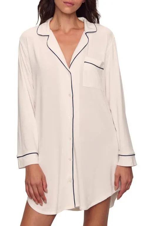 Eberjey Gisele Jersey Knit Sleep Shirt - Pure Ivory/navy