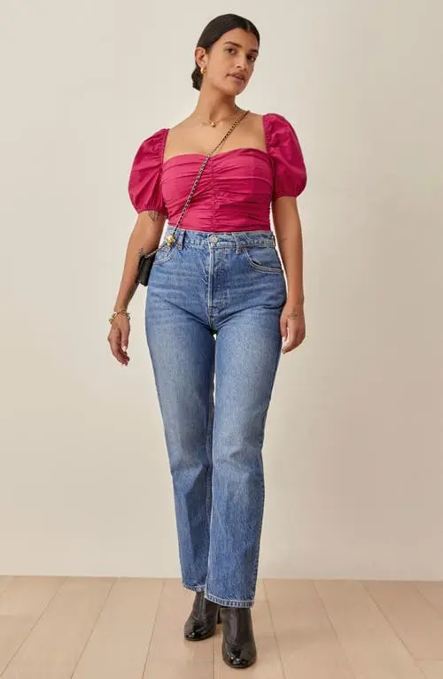 REFORMATION Radish Ruched Organic Cotton Top