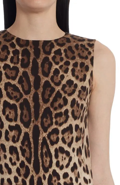 Dolce & Gabbana Leopard Print Silk Stretch Charmeuse A-line Dress - Light Brown Print