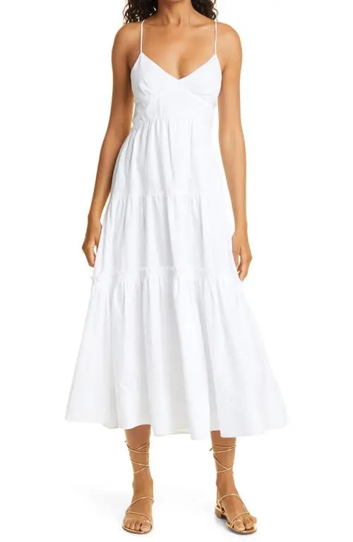 La Ligne La Ligne Sleeveless Cotton Linen Tiered Maxi Dress In White/ White  - 60% Off | Editorialist