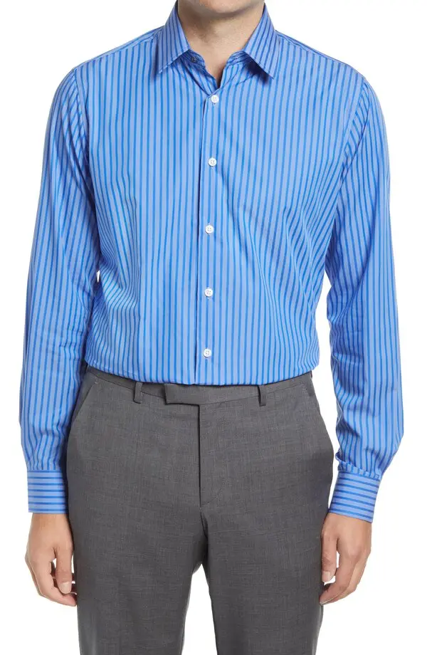 Duchamp Tailored Fit Stripe Dress Shirt - Blue | Editorialist